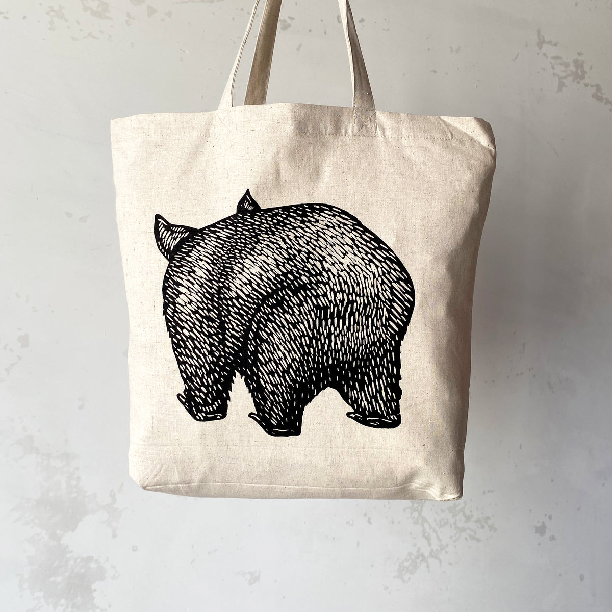 Wombat front+back tote bag – Black – Bursaria Workshop